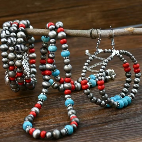 Jewelry | Boho Style Beaded Jewelry Set Necklace Earrings And Bracelet ...